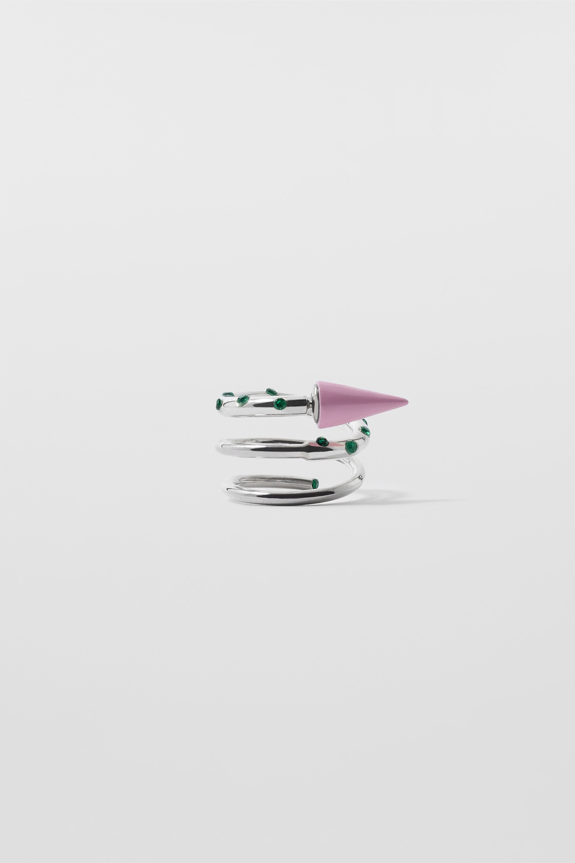 SMALL SPIRAL EAR-RING W/ STONES / silver / pink & green – SUNNEI